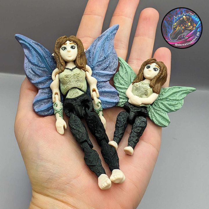 3D Printable Flexi Mini Fairy and Tiny Fairy Keychain by Kirsten M