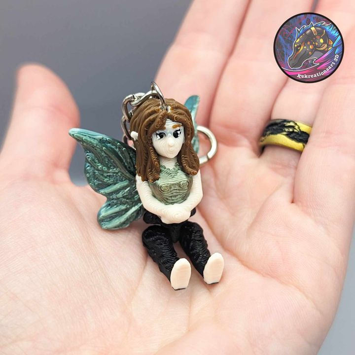 3D Printable Flexi Mini Fairy and Tiny Fairy Keychain by Kirsten M