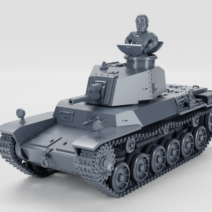 3D Printable Type 2 Ho-I Medium Tank + 2 Tankmen (Japan, WW2) by Wargame3d