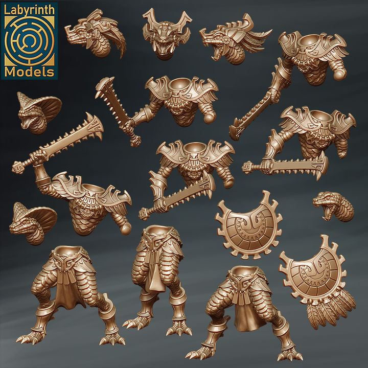 3D Printable Naga Warriors kit - 32mm scale by Labyrinth Models