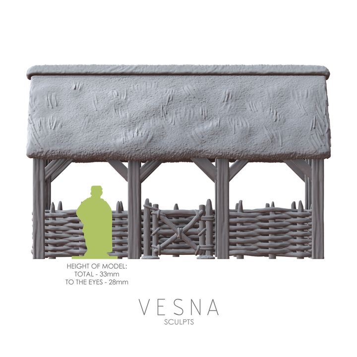 3D Printable MEDIEVAL BARN | ANIMAL PEN by VESNA SCULPTS