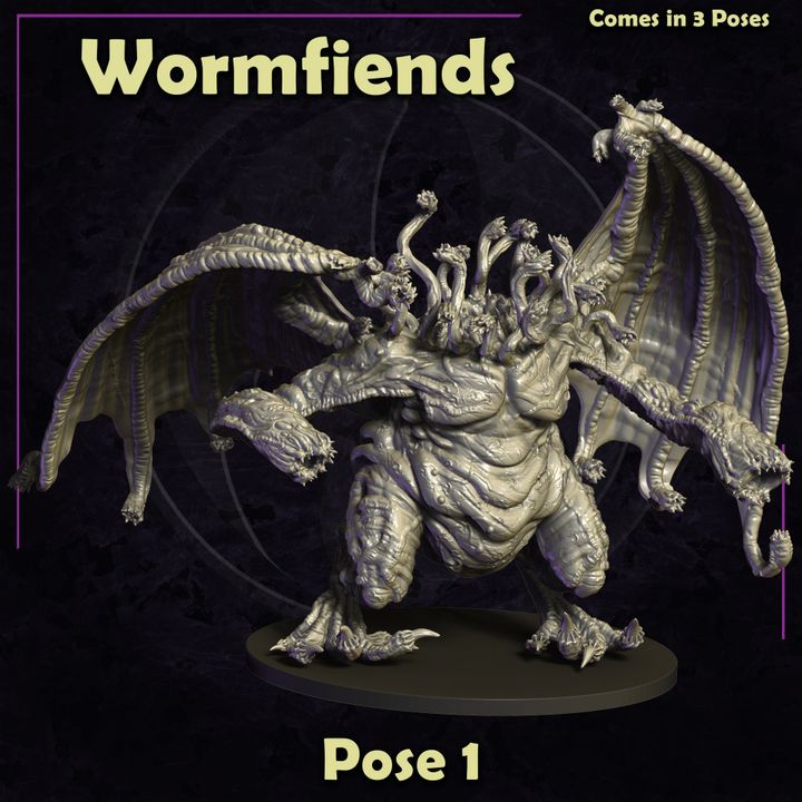 3D Printable Wormfiends - Huge Winged Worm Demons, 3 different poses by Dark-Platypus Studio