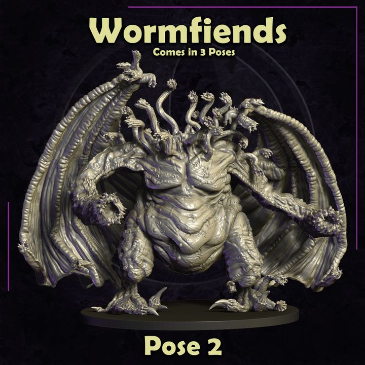3D Printable Wormfiends - Huge Winged Worm Demons, 3 different poses by Dark-Platypus Studio