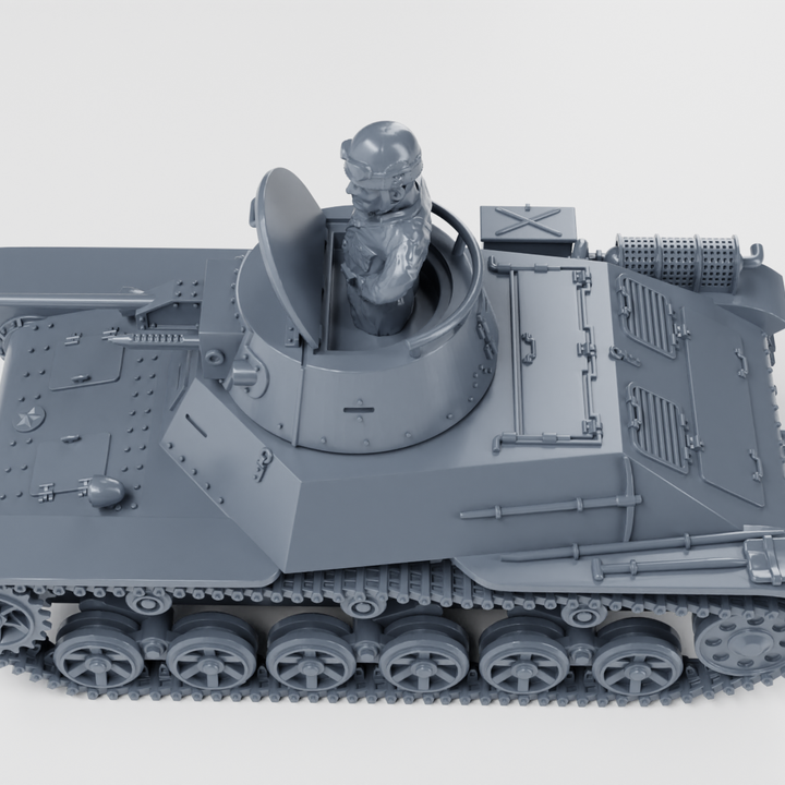 3D Printable Type 2 Ke-To Light Tank + 2 Tankmen (Japan, WW2) by Wargame3d