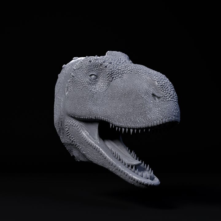 3D Printable Rajasaurus mount/head by Dino and Dog