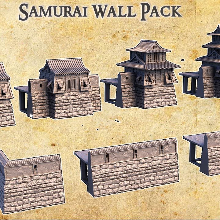 3D Printable Samurai Wall Set - Tabletop Terrain - 28 MM by MiniatureLand