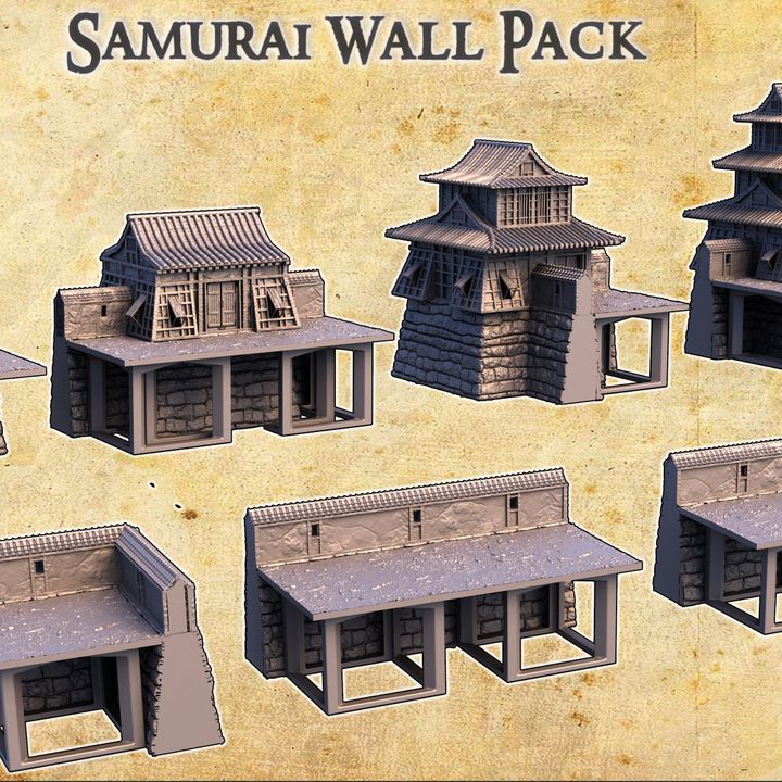 3D Printable Samurai Wall Set - Tabletop Terrain - 28 MM by MiniatureLand