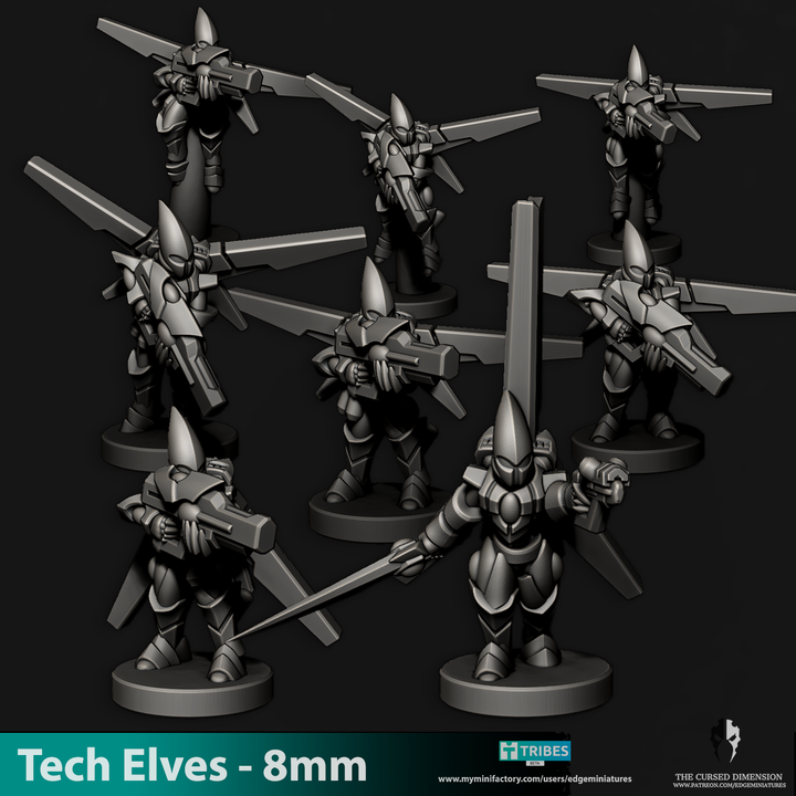 3D Printable Flying Warriors - Tech Elves - 8mm by Edge Miniatures
