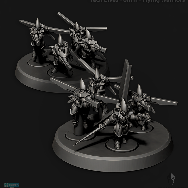 3D Printable Flying Warriors - Tech Elves - 8mm by Edge Miniatures