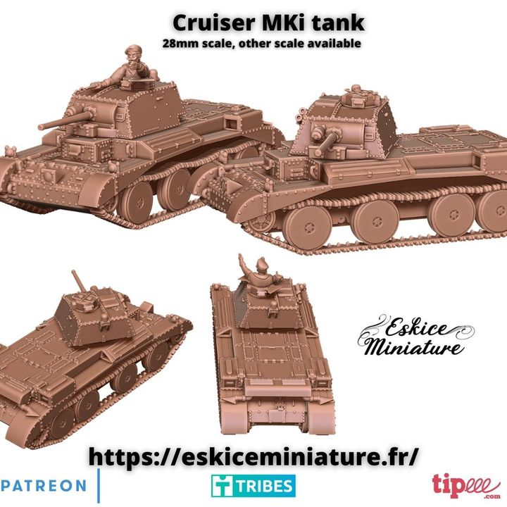 3D Printable Cruiser MKI tank with pilot - 28mm by Eskice Miniature - Aron
