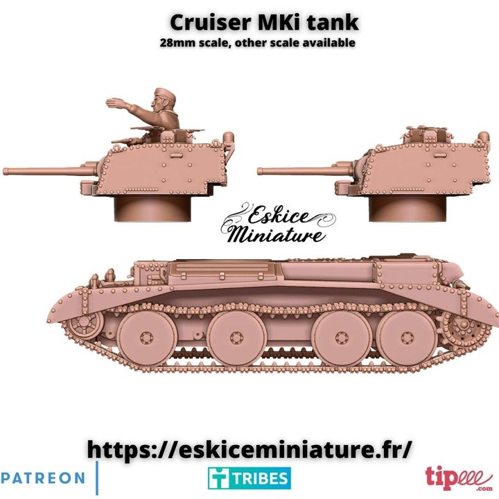 3D Printable Cruiser MKI tank with pilot - 28mm by Eskice Miniature - Aron