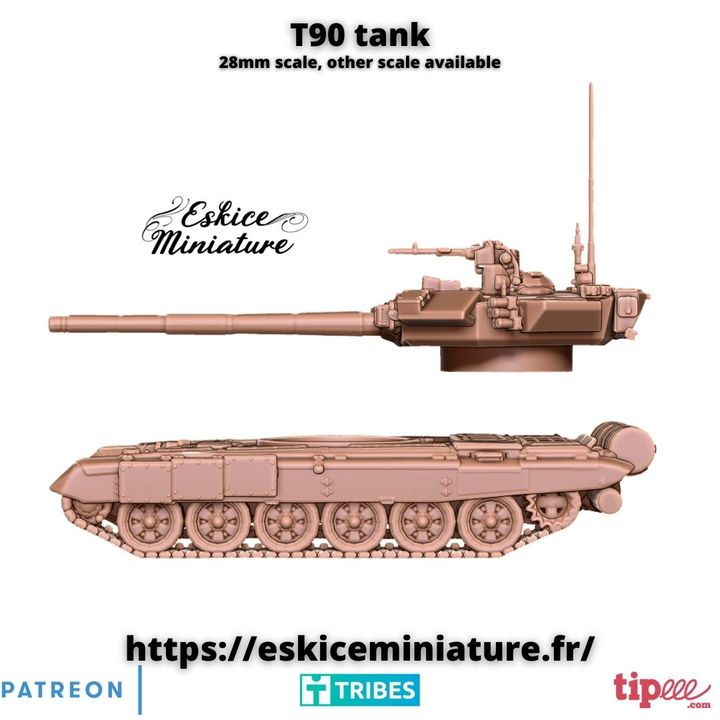 3D Printable T90 modern tank - 28mm by Eskice Miniature - Aron