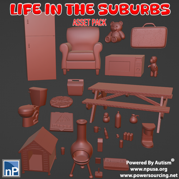 3D Printable Life in the Suburbs Asset Pack 1 by nonPareil Institute