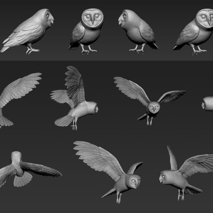3D Printable Animal Set 11 - Cats, Bats & Owls by Oliver Spaeth