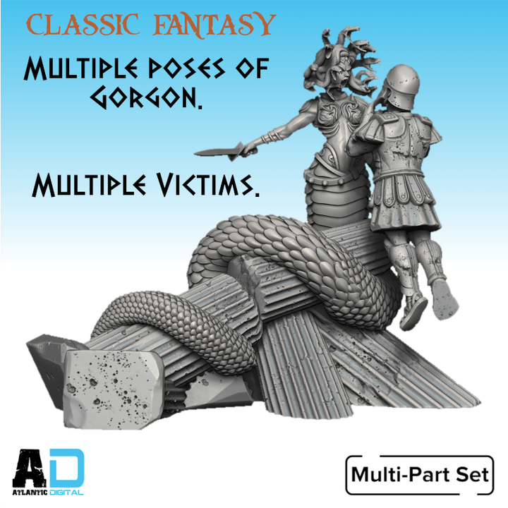 3D Printable Gorgons/Medusa and victims by Wargames Atlantic