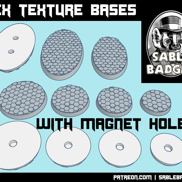 3D Printable Mini Bases - Sci Fi Hex Texture by brander roullett