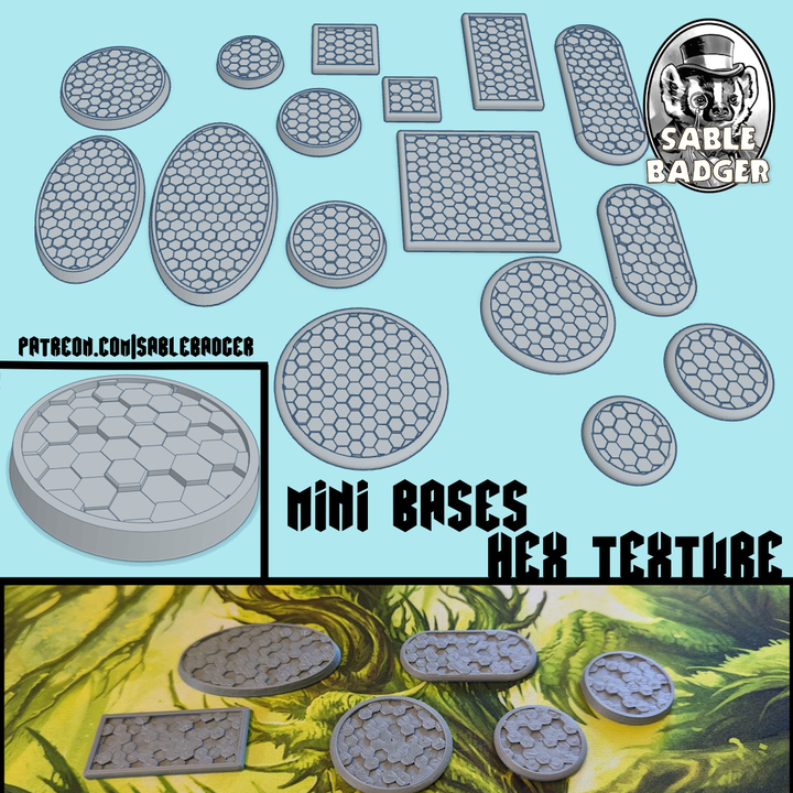 3D Printable Mini Bases - Sci Fi Hex Texture by brander roullett