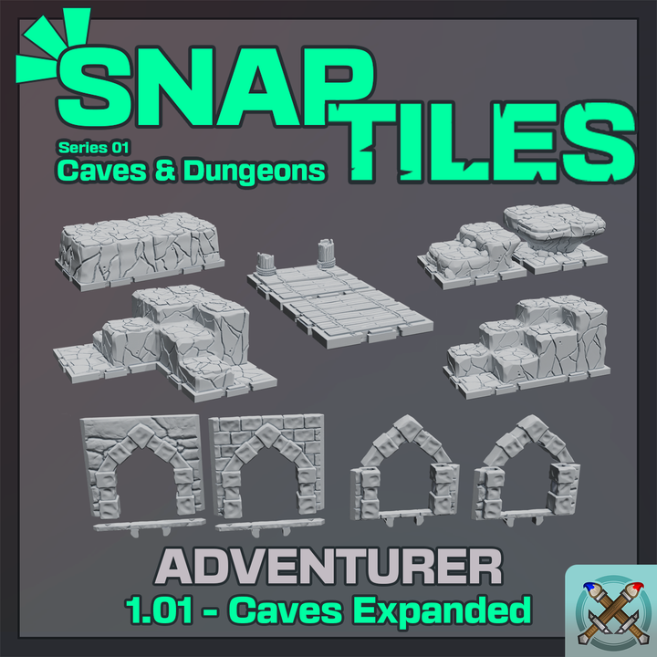 3D Printable Snap-Tiles: 1.01 Caves Expanded [ADVENTURER STRECH GOALS] by Painted4Combat