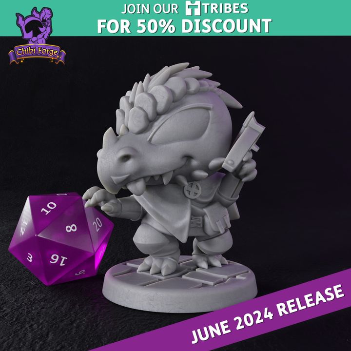 3D Printable Male Dragonborn Ranger - Chibi Forge by Titan Forge Miniatures