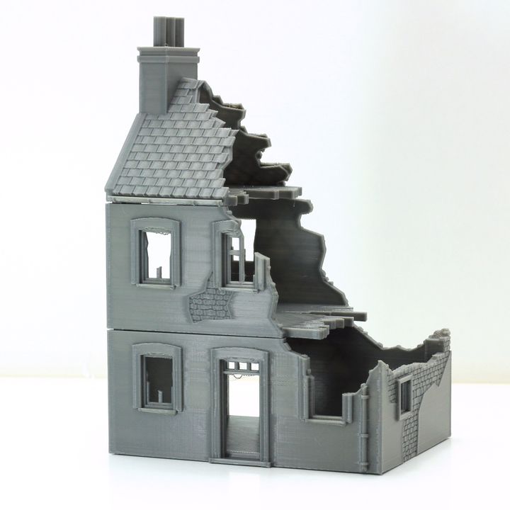 3D Printable Normandy French Village House DS-T5 Destroyed and Intact by Patrick Miniatures