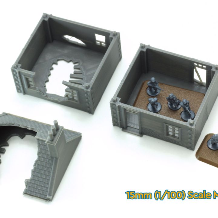 3D Printable Normandy French Village House DS-T7 Destroyed and Intact by Patrick Miniatures