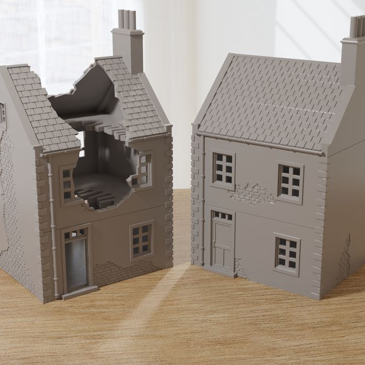 3D Printable Normandy French Village House DS-T7 Destroyed and Intact by Patrick Miniatures