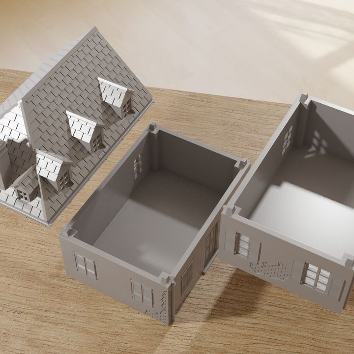 3D Printable Sainte Mere Eglise French Row House Cottage DS T2 ...