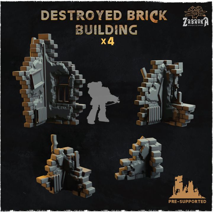 3D Printable Destroyed brick building - Basing Bits 2.0 by Zabavka Workshop