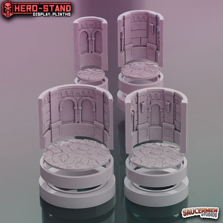 3D Printable Hero-Stand Display Plinths – Catacombs Theme (Round) by ...