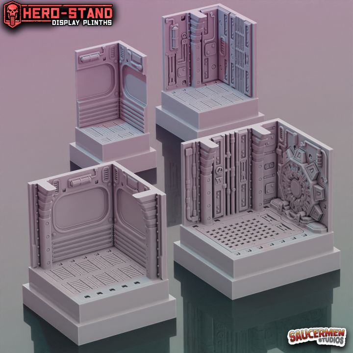 3D Printable Hero-Stand Display Plinths – Retro Bunker Theme (Square ...