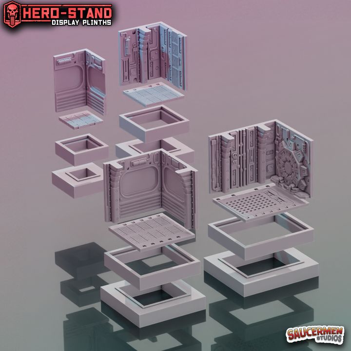 3D Printable Hero-Stand Display Plinths – Retro Bunker Theme (Square ...