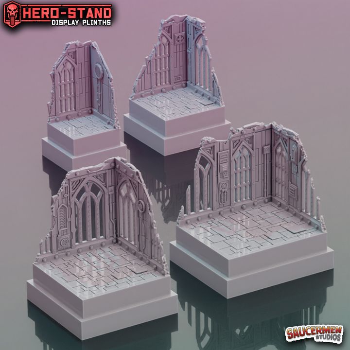3D Printable Hero-Stand Display Plinths – Gothic Ruins (Square) by ...