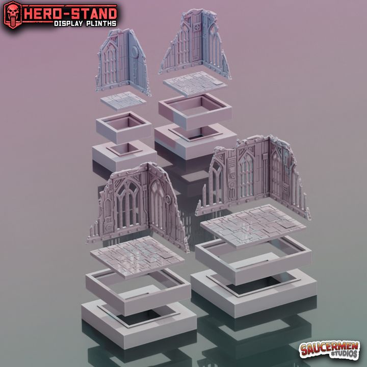 3D Printable Hero-Stand Display Plinths – Gothic Ruins (Square) by ...