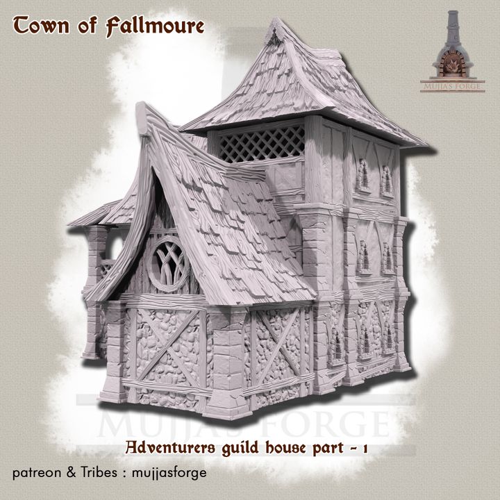 3D Printable town of Fallmour - Adventurers guild house part - 1 by ...