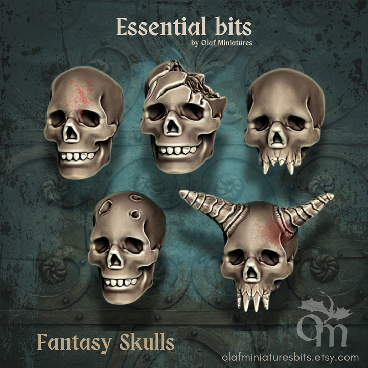 3D Printable Fantasy skulls by Olaf Miniatures Bits