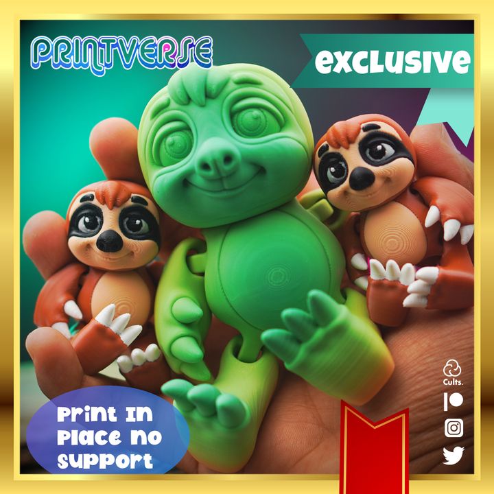 3D Printable Flexy Print In Place Sloth Exclusive by Printverse