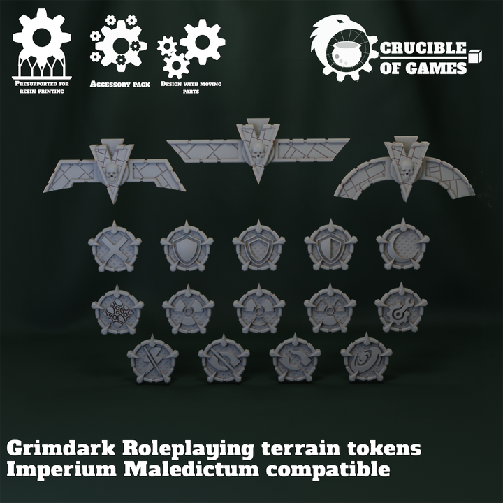 3D Printable Grimdark roleplaying terrain tokens by Crucible of Games