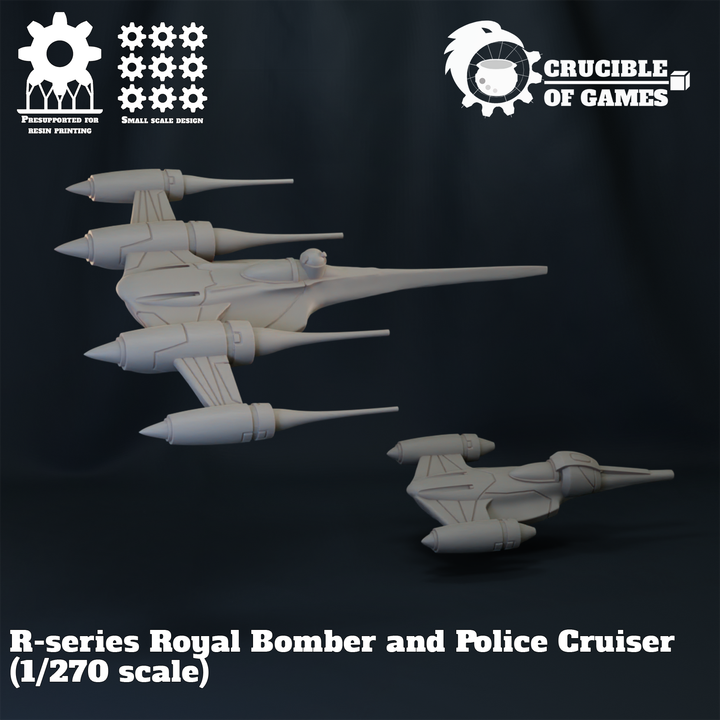 3D Printable R-series Royal Bomber and Police Cruiser by Crucible of Games