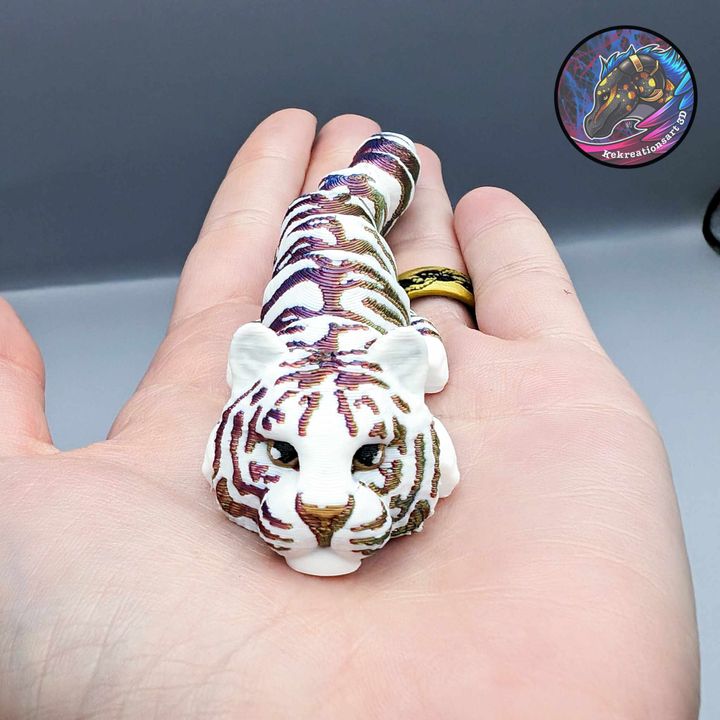 3D Printable Baby Flexi Tiger Keychain by Kirsten M