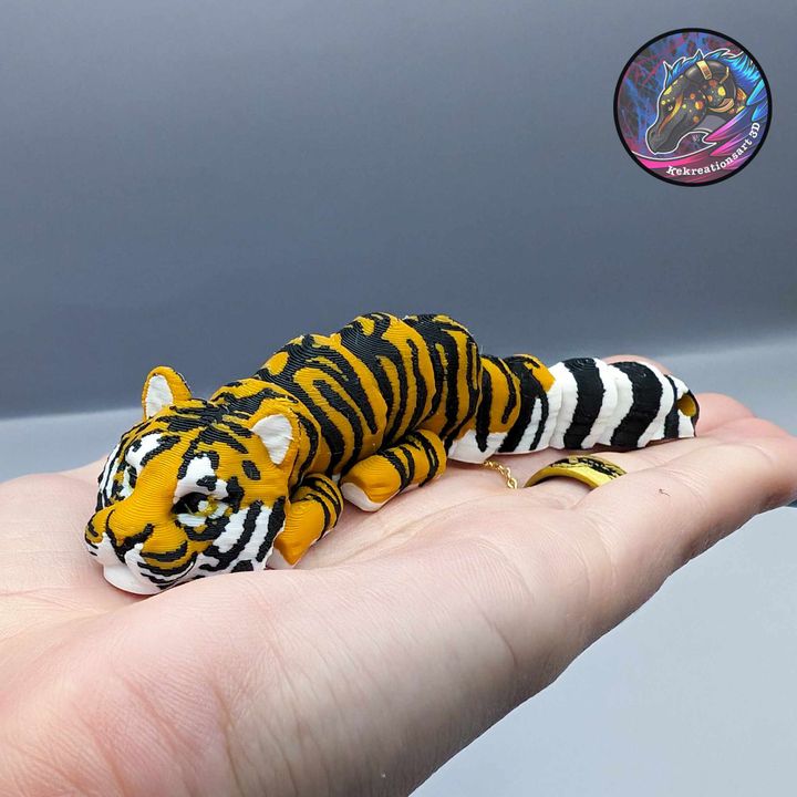 3D Printable Baby Flexi Tiger Keychain by Kirsten M