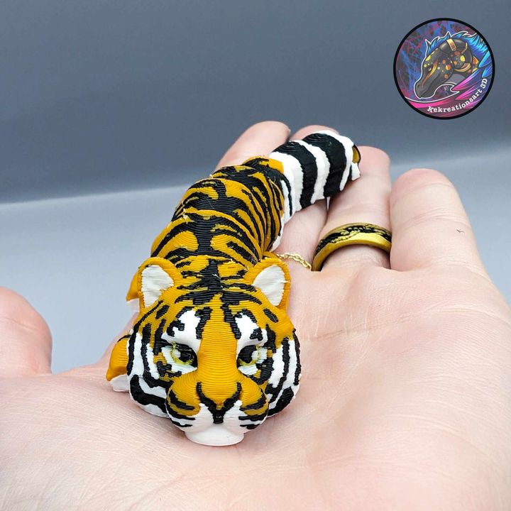 3D Printable Baby Flexi Tiger Keychain by Kirsten M