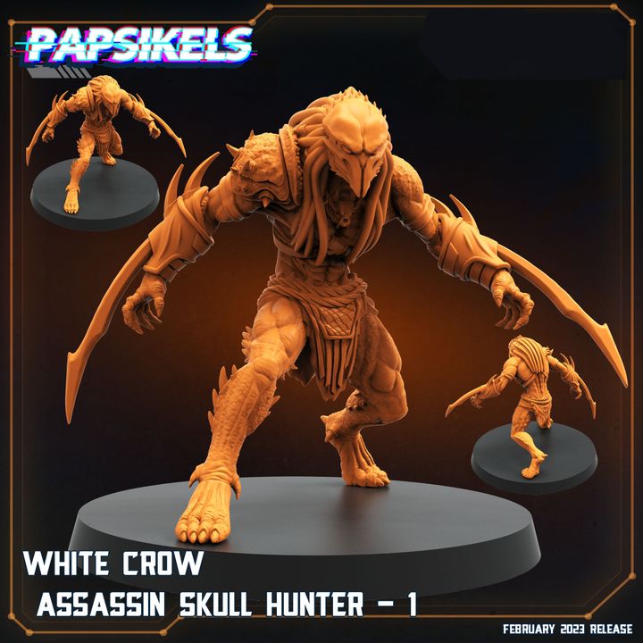 3D Printable WHITE CROW ASSASSIN SKULL HUNTER by PAPSIKELS MINIATURES