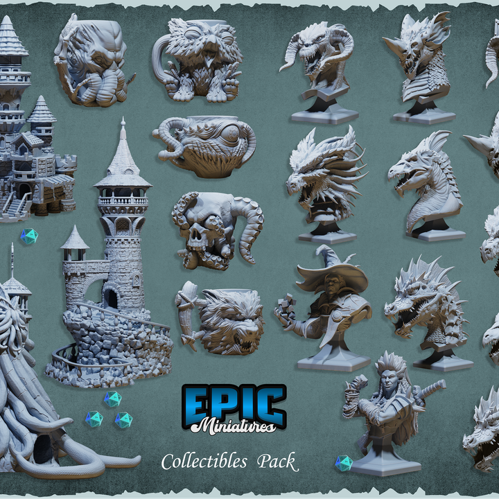 3D Printable Epic Collectibles Pack (20 Models) / Busts & Mugs Set ...