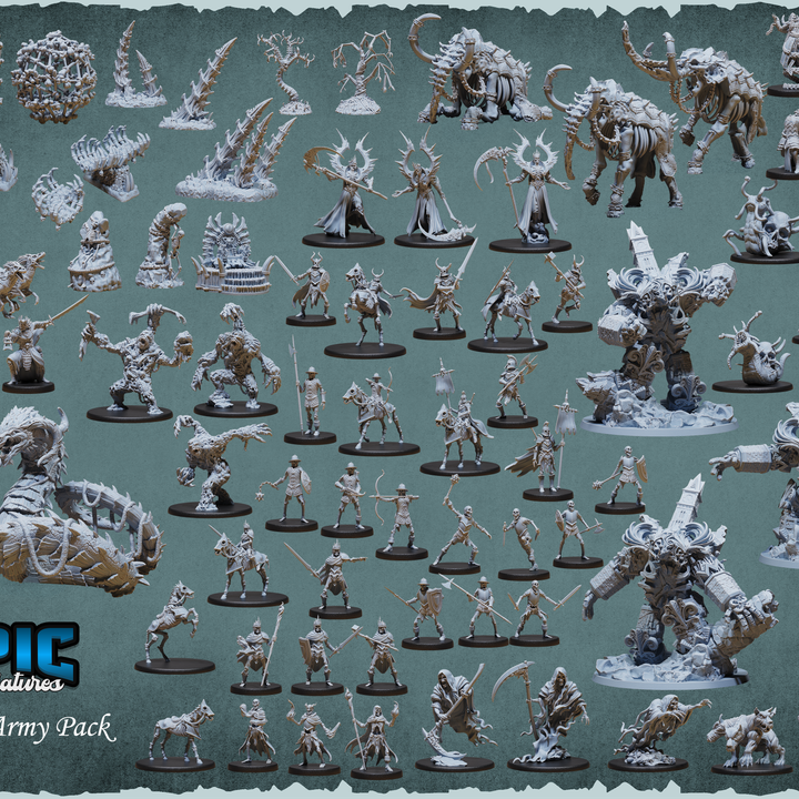 3D Printable Undead Army Pack (65 Models) / Skeleton & Lich Set / Necromancer & Zombie ...
