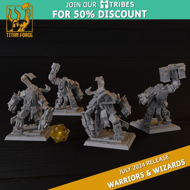 3D Printable Warriors and Wizards Wizards Book Golems by Titan Forge ...