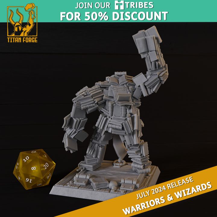 3D Printable Warriors and Wizards Wizards Book Golems by Titan Forge Miniatures