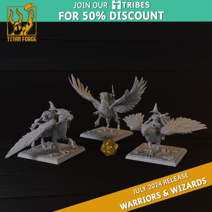 3D Printable Warriors and Wizards Wizards Hippogryphs by Titan Forge Miniatures