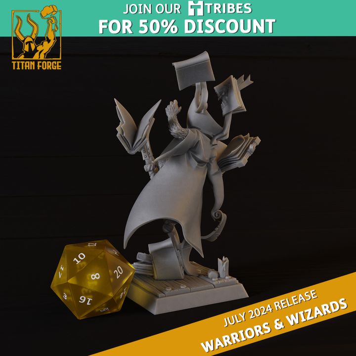 3D Printable Warriors and Wizards Wizards Librarian by Titan Forge Miniatures