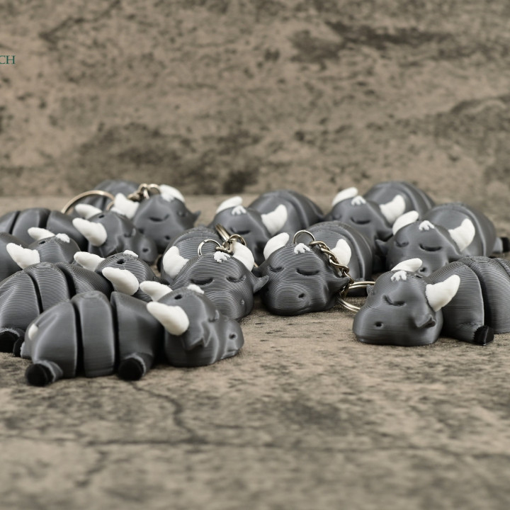 3D Printable Cute Sleeping Animal Keychain Articulated Buffalo Keychain ...