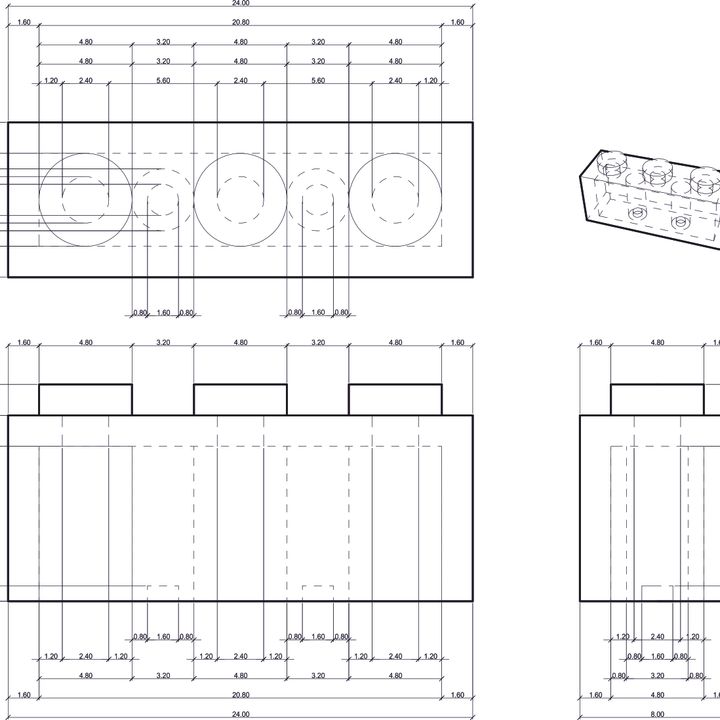 3D Printable LEGO Brick - 1X3 by VLAD-MARIUS